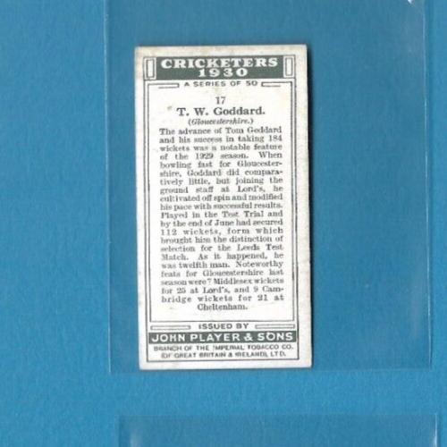 1930 Player's Cricketers Tobacco T W TOM GODDARD Card, CRICKET ...
