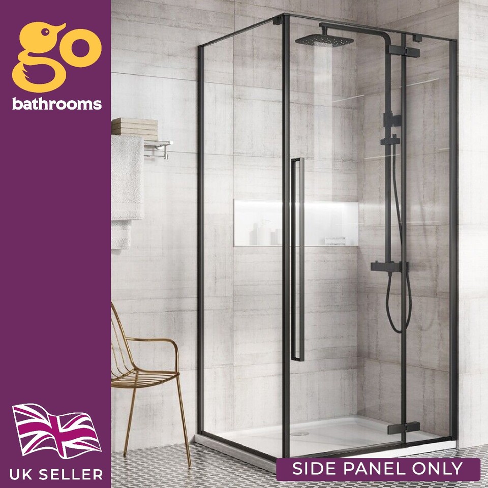 800mm black-framed glass shower side panel for modern bathrooms 8mm ...
