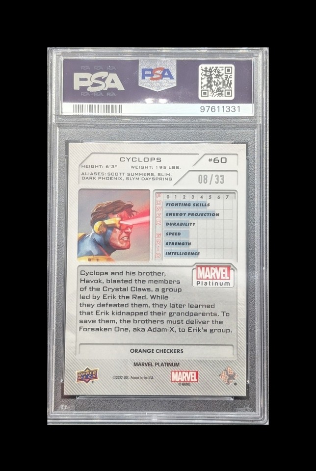 2023 Marvel Platinum Cyclops Orange Checkers PSA 9 – Serial 08/33 – X ...