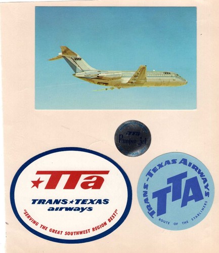TEXAS TTA DC 9 -14 AIRLINE PCD & 3 LABEL srv began 1968 , TRANS TEXAS ...