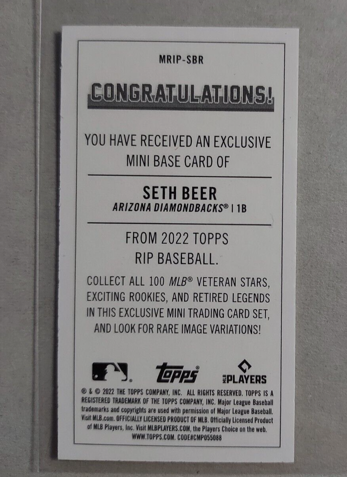 2022 Topps RIP Seth Beer Rookie Black SP Mini /50 MRIP-SBR Diamondbacks | eBay
