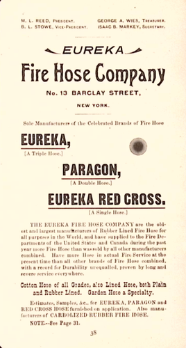 Eureka Fire Hose Co Eureka Paragon Eureka Red Cross PRINT AD New York ...