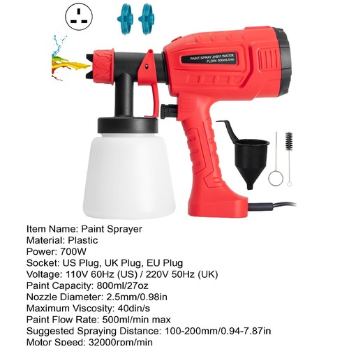 700W Motor Spray Paint Gun with 2 Nozzles and 3 Patterns, Electric ...