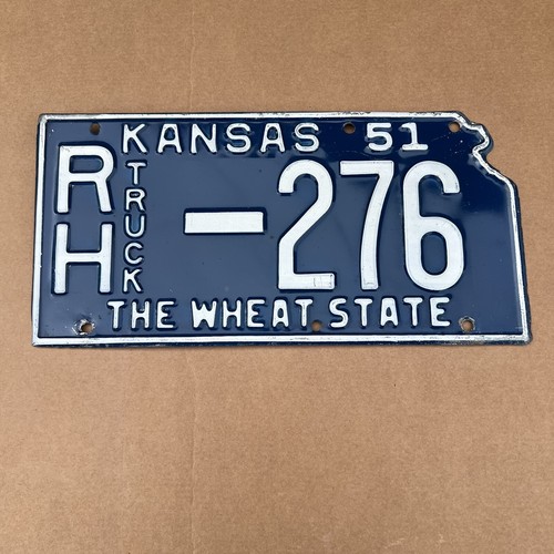 1951 Rush Kansas license plate Truck RH-T276 Good Paint The Wheat State ...
