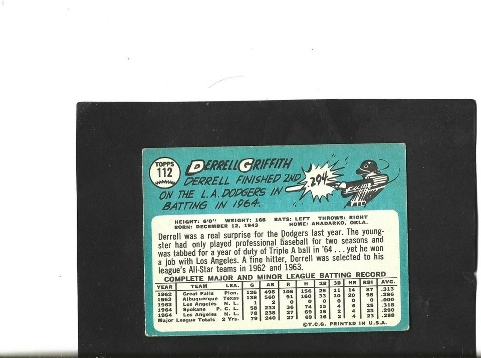 1965 Topps MLB # 112 Derrell Griffith | eBay