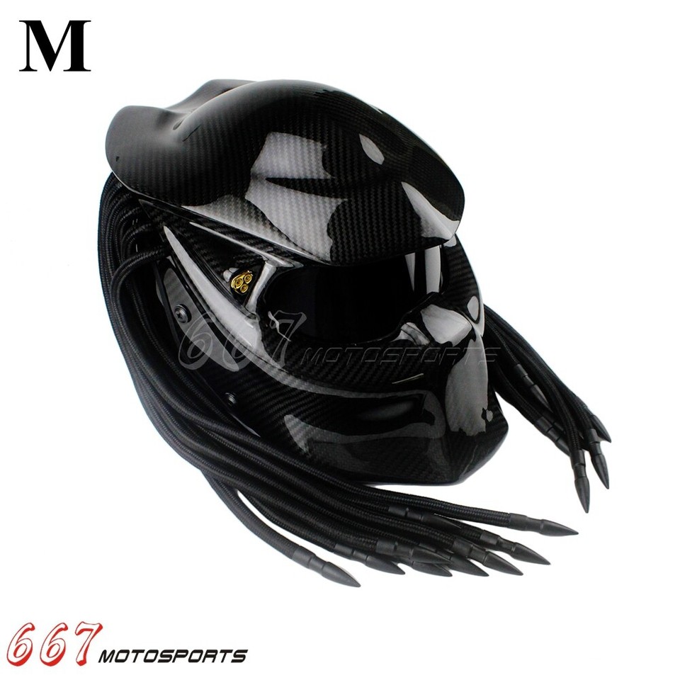 Carbon Fiber Predator Motorcycle Helmet Full Face Alien Iron Warrior ...