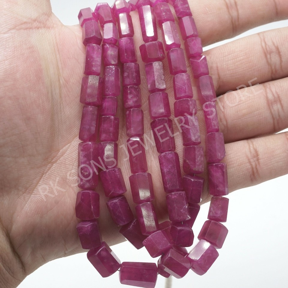 AAA+ Natural Ruby Beads, Ruby Faceted Tube Shape Gemstone Beads 18 ...