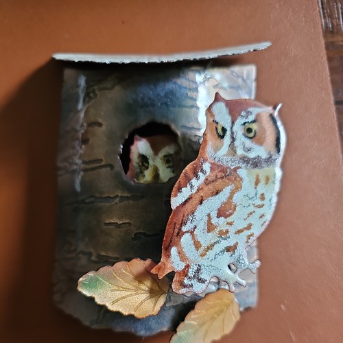 Bovano of Cheshire Collectible Copper/fused Glass artwork "Horned Owls ...