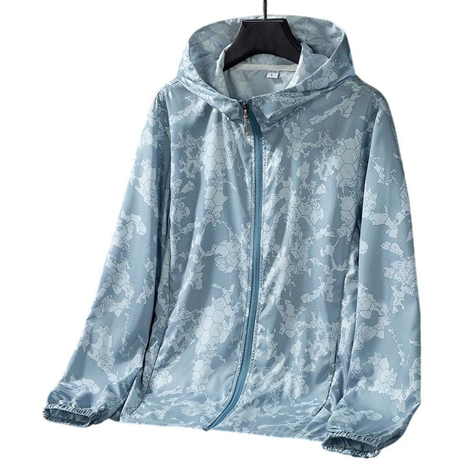Mens loose hooded sunscreen jacket easy wear breathable polyester for ...