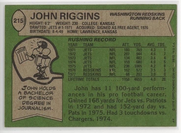 1978 Topps #215 John Riggins Washington Redskins | eBay