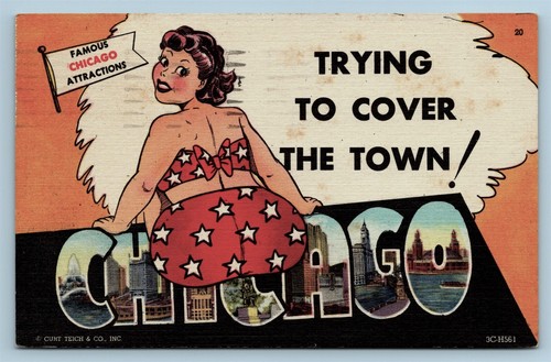 RARE Postcard IL Large Letter Greetings From Chicago Bikini Woman Cover ...