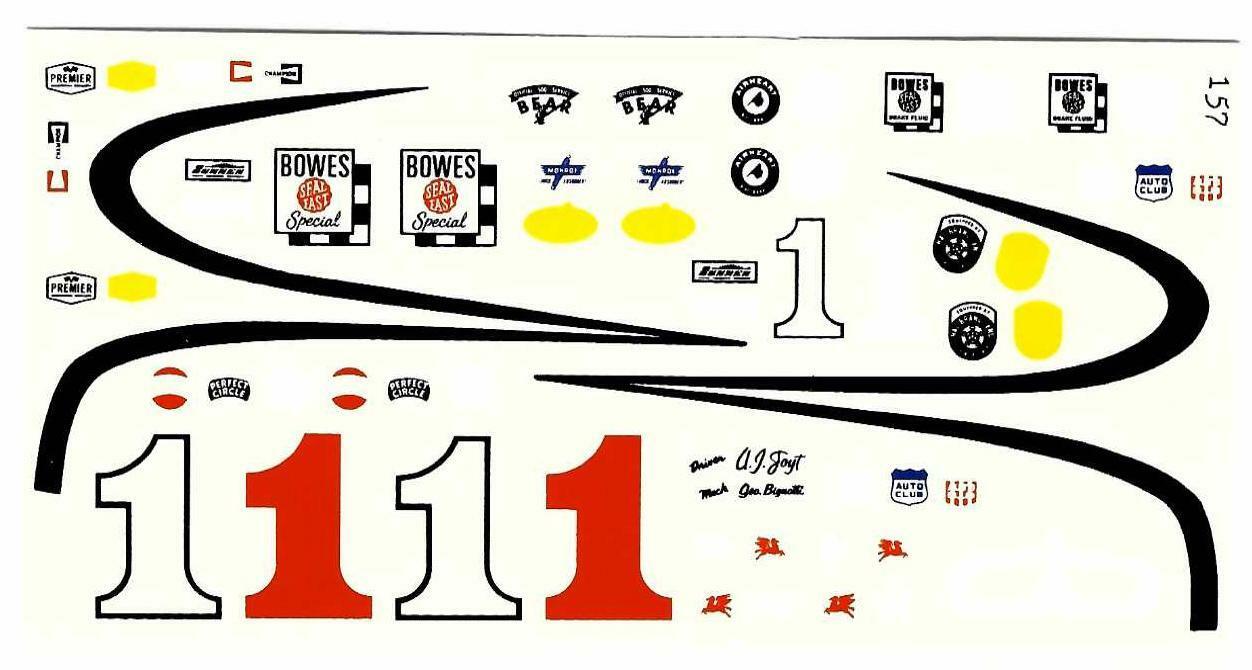 Fred Cady157 1961 Bowes Seal Fast Watson Special #1 AJ Foyt 1/25 decal ...
