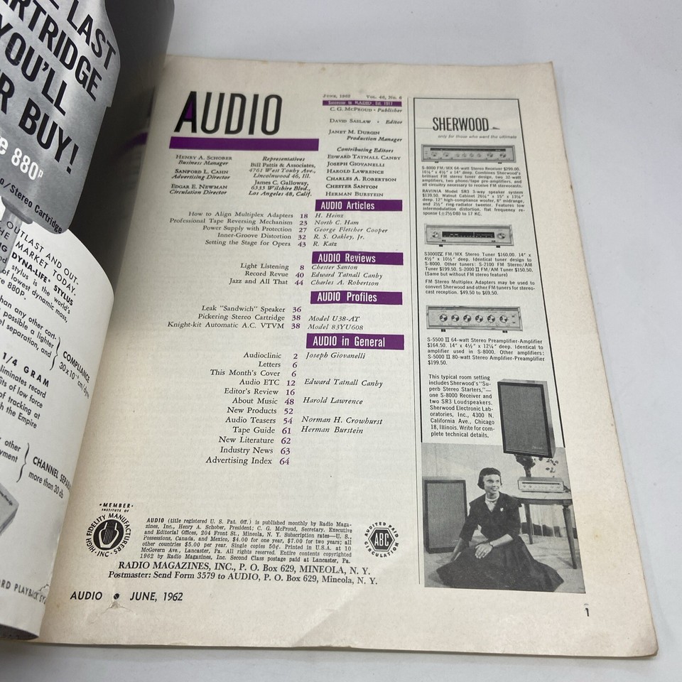 Audio Engineering Magazine June 1962 Reel To Reel Tape Review JBL ...