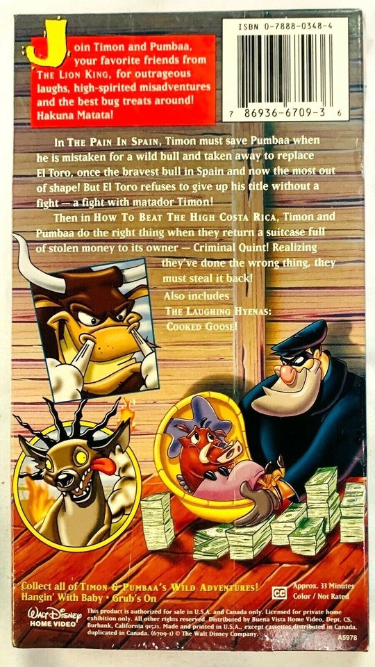 Disney Timon and Pumbaa's Wild Adventures: True Guts (VHS, 1996) New ...