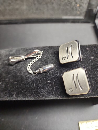 Vintage Swank “M” Monogram Cufflinks & Hickok Tie Clip Set • Silver ...