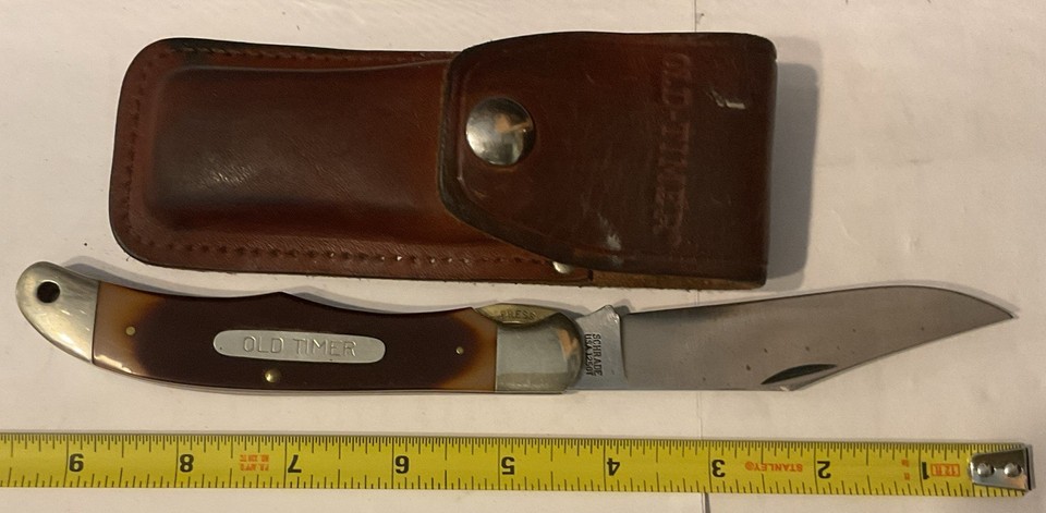 Vintage SCHRADE U.S.A. 1250T OLD TIMER FOLDING KNIFE w LEATHER SHEATH ...