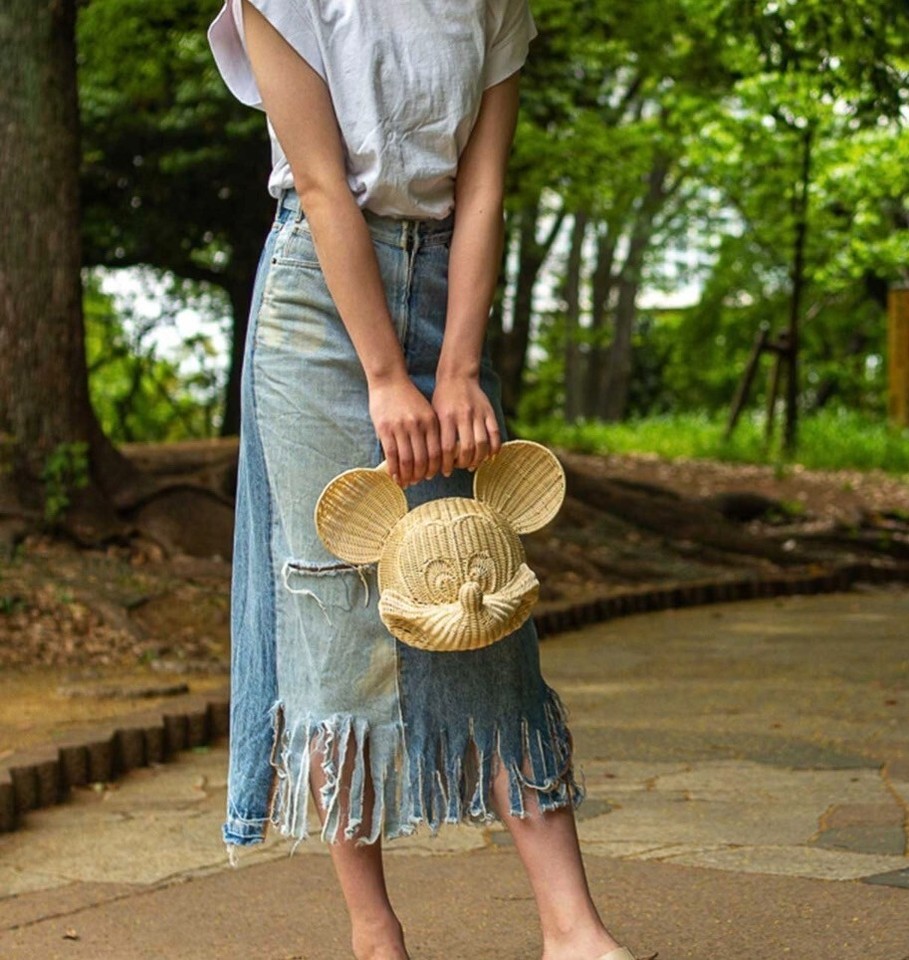 Disney Mickey Mouse Face Rattan Hand Bag Basket Bag Natural Interior ...