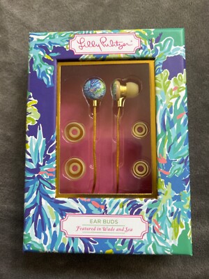 LILLY PULITZER EAR BUDS Volume Control Earbuds HEADPHONE Gift Box NEW ...