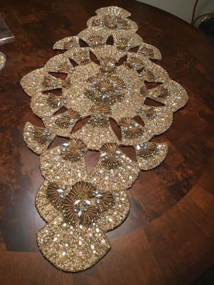 Stunning TREVI Gold Beaded Table Runner By Kim Seybert EUC | eBay