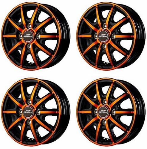 4x RX10-K 12x3.5 +42 4x100 ORBKPCORC Orange Light Track Rims Kei Tora ...