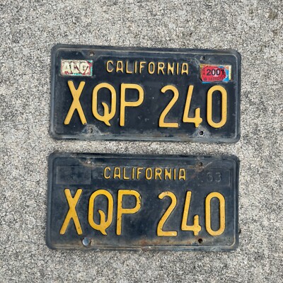 1963 California License Plate Pair Vintage XQP 240 YOM DMV Clear Ford ...