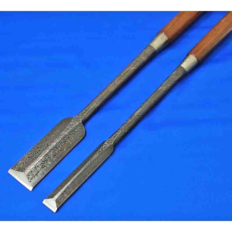 Tasai Tsuki Nomi Japanese Dovetail Slick Push Chisels Damascus Mokume ...