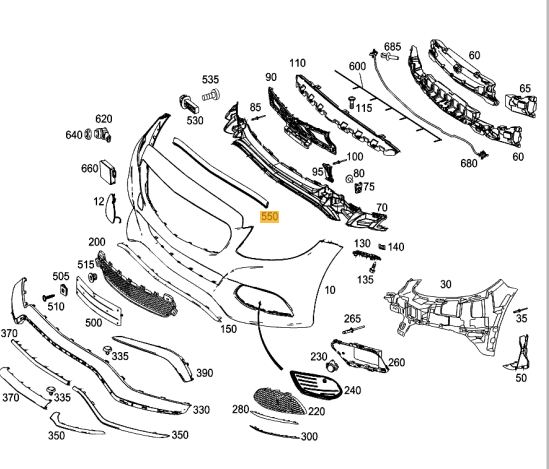 MERCEDES BENZ C Class W205 Front Bumper Top Sill Moulding A2056281300 ...