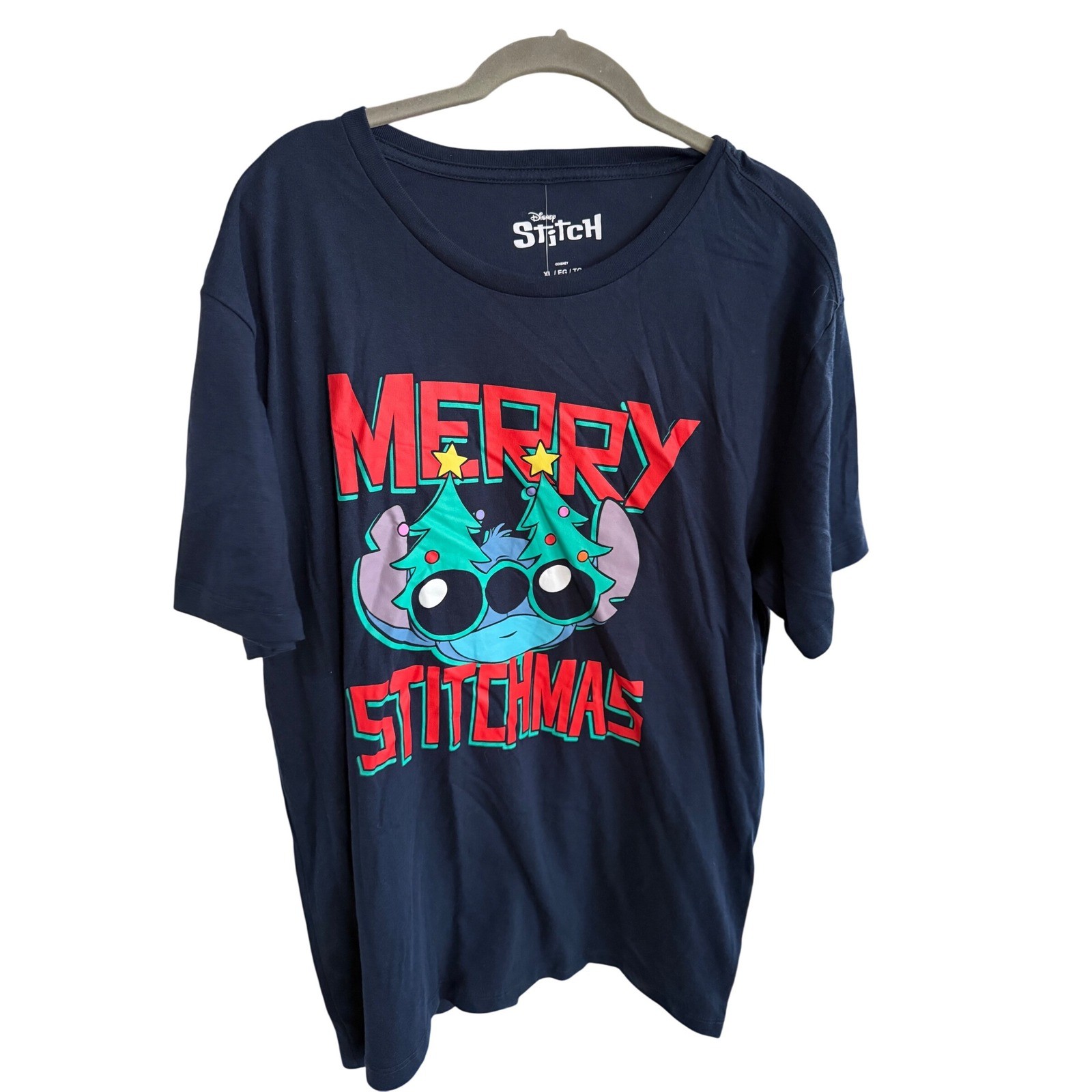 Disney Stitch Merry Stitchmas Navy Blue Graphic T Shirt Mens XL Xmas ...
