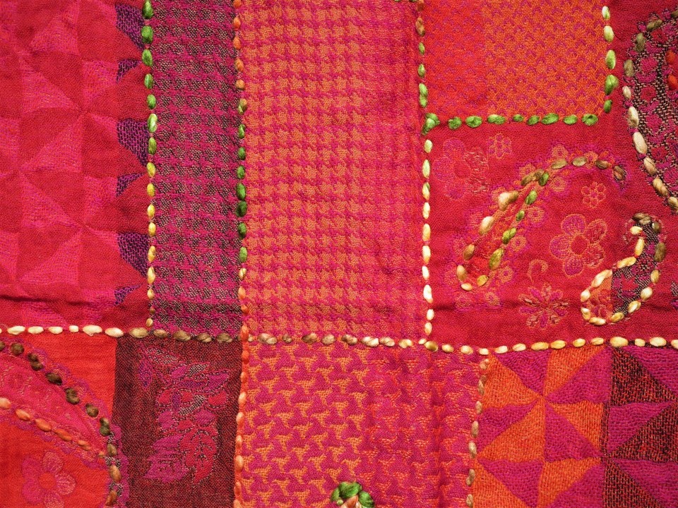 Yak/Sheep Wool Blend|Stitched Embroidery|Shawl|Handcrafted|Nepal|Red ...