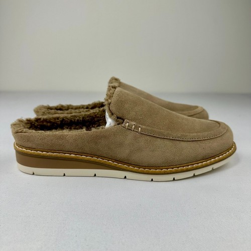 Me Too Aaron Suede Mules Women's Size 6.5 Taupe Memory Foam Faux Fur ...