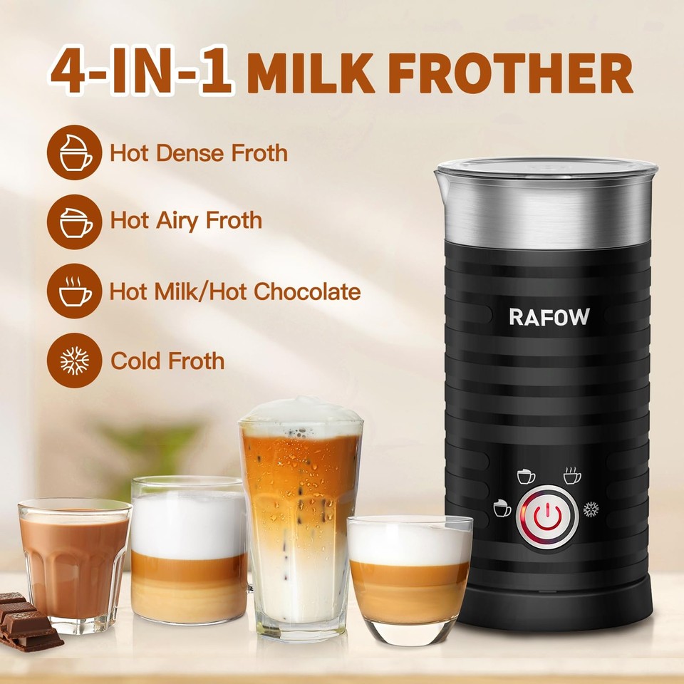 4 In 1 Milk Frother Steamer - Hot and Cold Coffee Foam Froth Maker ...