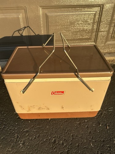 Vintage COLEMAN Brown Metal Steel Belted Retro Ice Chest Cooler w ...