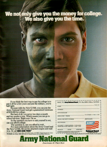 1987 Army National Guard New GI Bill Time for College Military VINTAGE ...