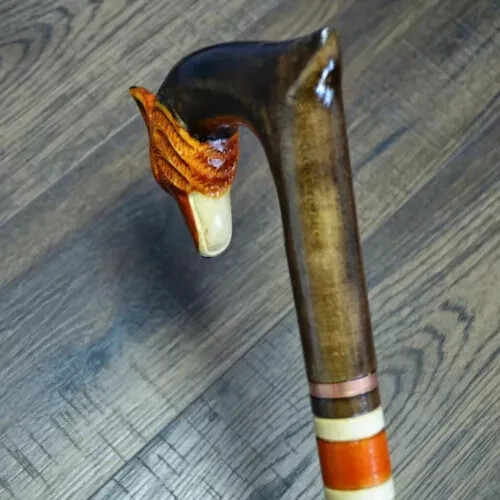Hand Carving Fox Head Walking Stick Cane Wooden Cane Animal Lover ...