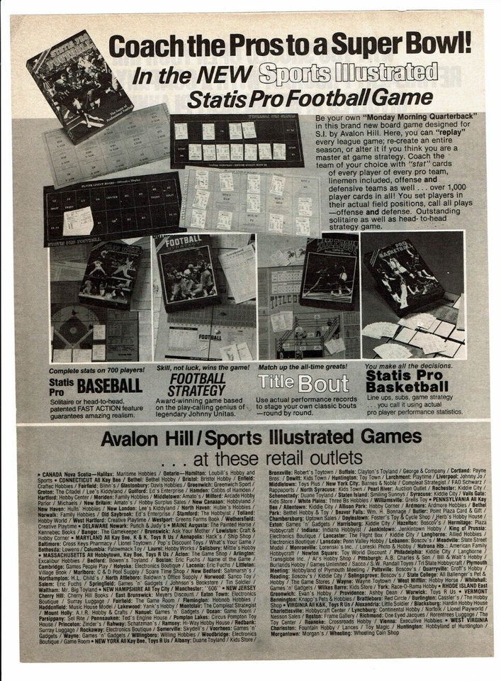 1982 Vintage Print Ad Avalon Hill Sports Illustrated Statis Pro ...