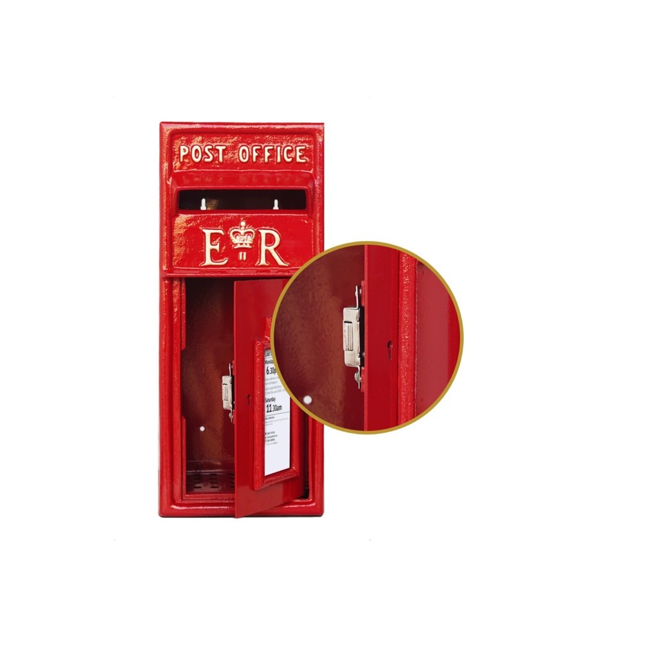 Post Box Red ER with Lock Royal Mail Design Wall Mounted Mailbox Cast ...