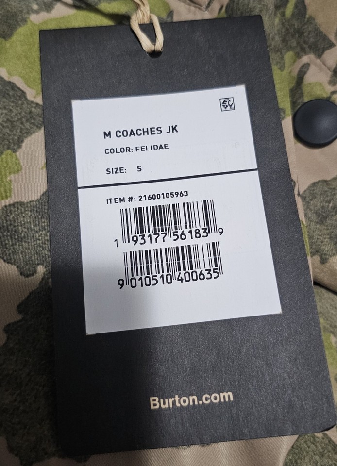 Burton Mens Coaches Jacket Felidae Green Waterproof Size Small New With ...