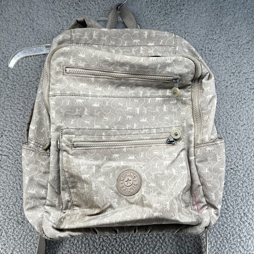 Kipling Backpack Womens Medium Beige Animal Print Monkeys School Travel ...