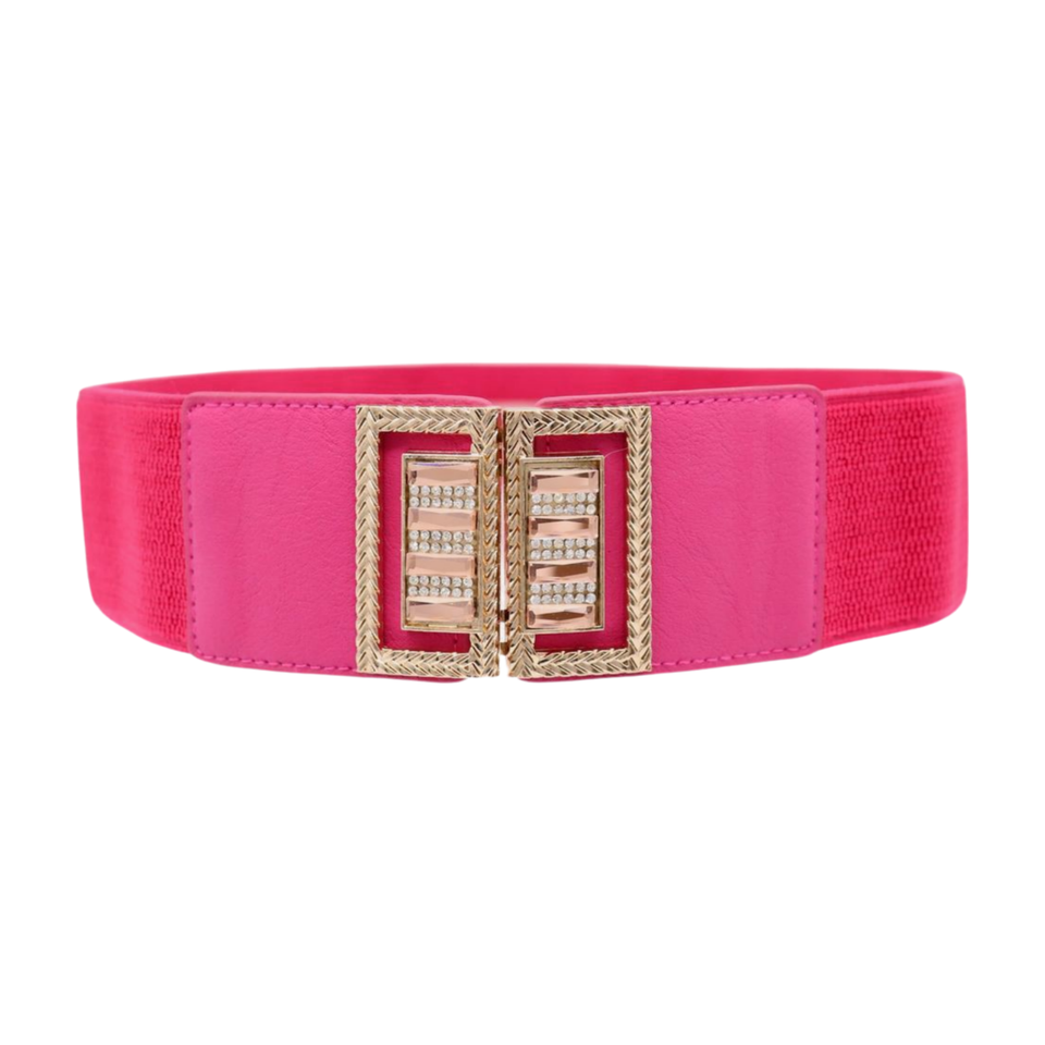 Women Pink Elastic Fashion Belt Gold Bling Square Buckle S M | eBay