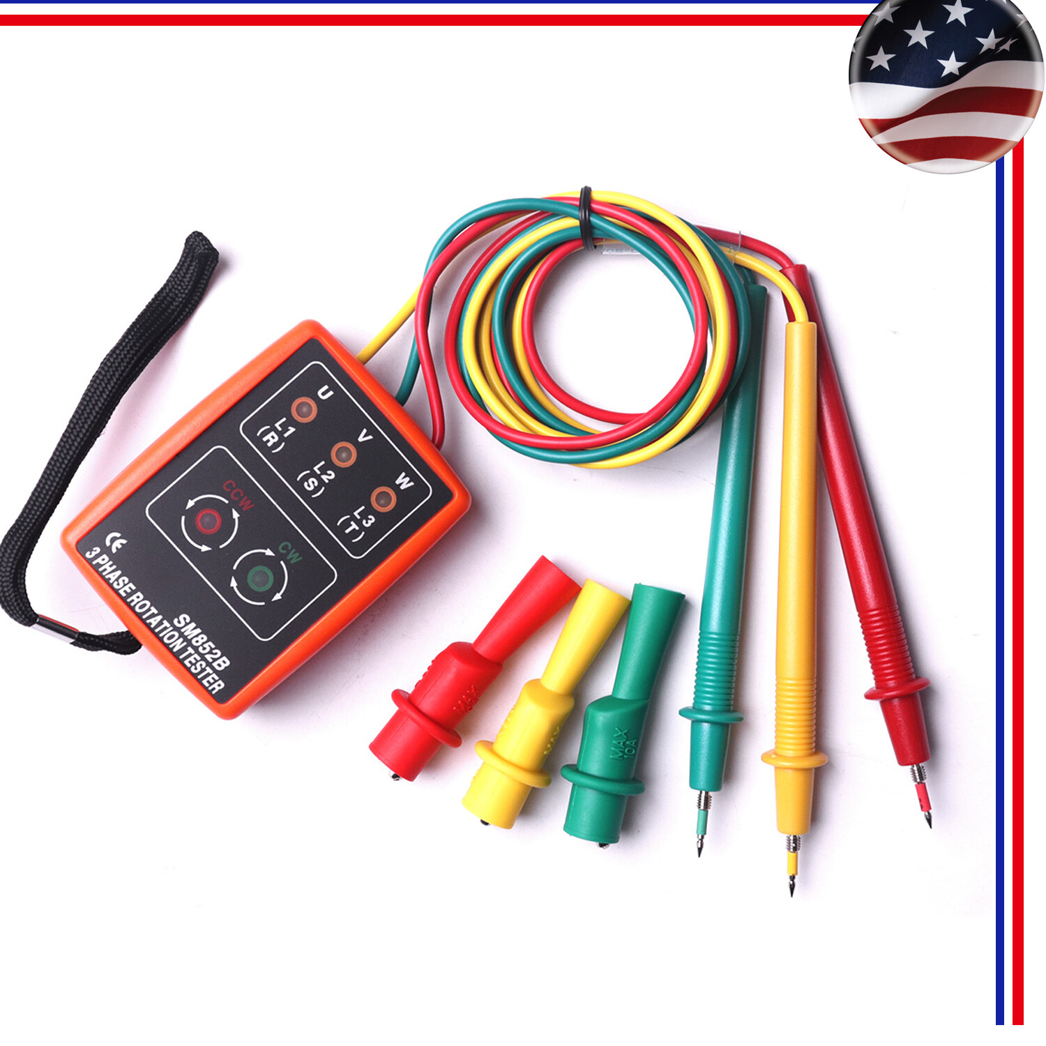 SM852B 3-Phase Rotation Tester Digital Phase LED Indicator Detector w ...