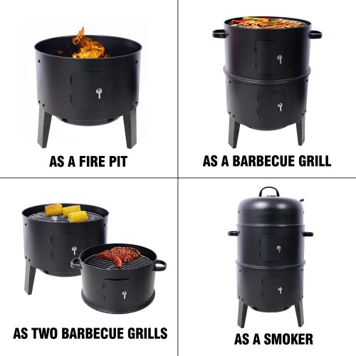 Vertical 17"Steel Charcoal Smoker Heavy Duty Round BBQ Grill for ...