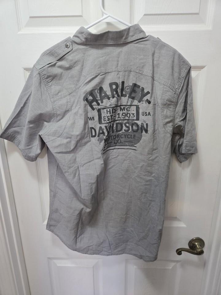 NWT Mens HARLEY DAVIDSON Micro-Stripe 2 side Mechanics Shirt Grey 96419 ...