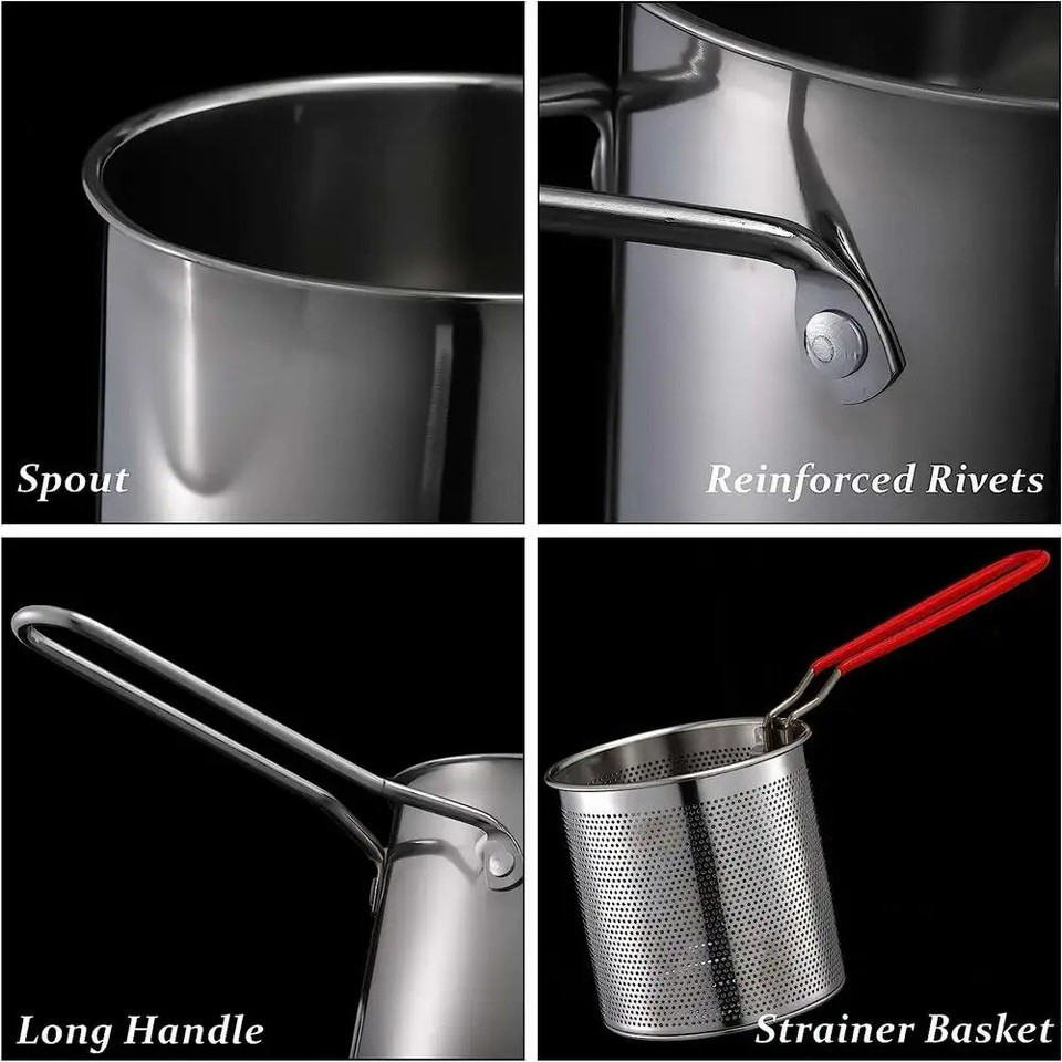 Deep Frying Pot Kitchen Fryer with Strainer Stainless Steel Pan Pot ...