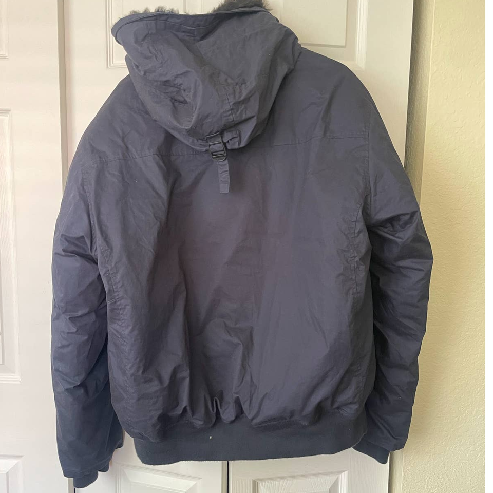 French Connection Navy Blue Hooded 100% Cotton Down Feather Coat, Size ...