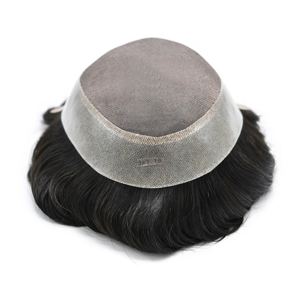 Mens Toupee French Lace Front Hair Piece System Fine Mono Poly Skin Wig ...