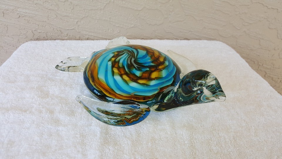 Blue, Green, and Brown Swirl Shell Glass Turtle - FAST + FREE Shipping ...