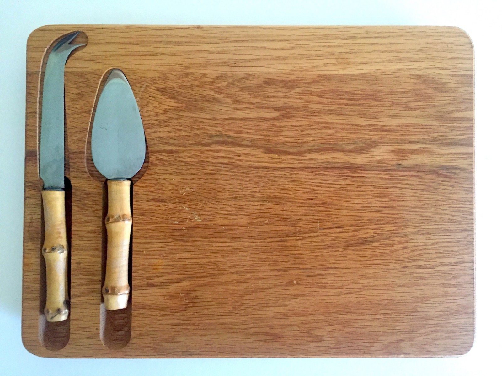VTG MID CENTURY MODERN JAPAN FRUIT CHEESE BOARD & BAMBOO KNIVES 3PC ...