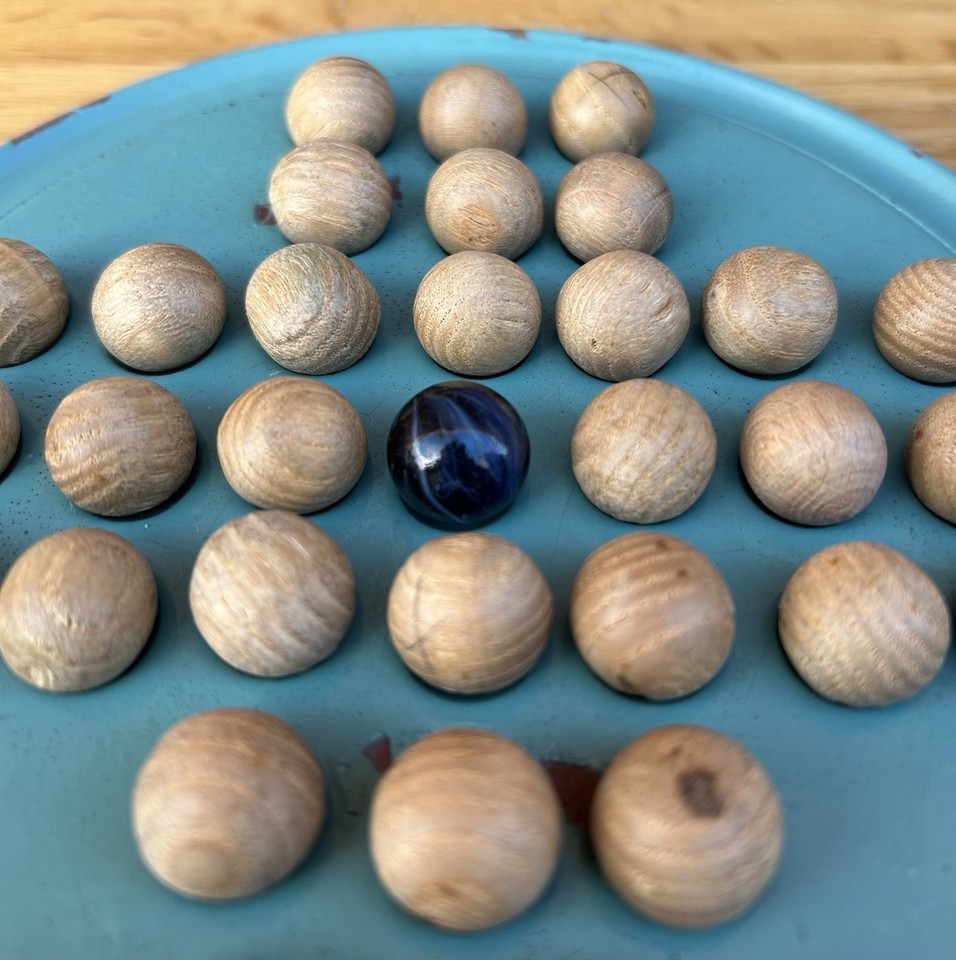 Vintage Good Original Old 1940s Wooden Pub Marbles Solitaire Game Board ...