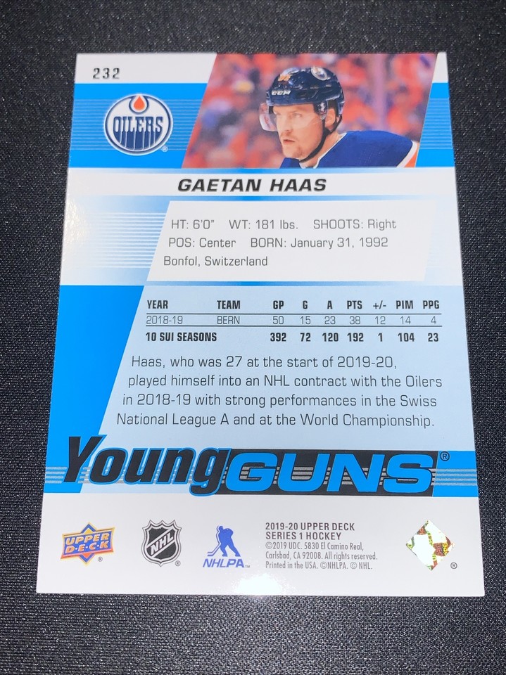 Gaetan Haas Upper Deck Young Guns Rookie Card 2019-2020 #232 Edmonton ...