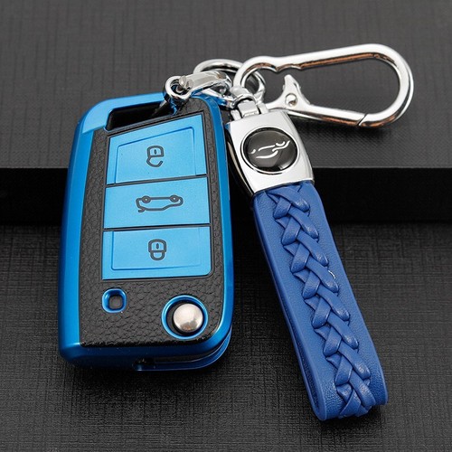 TPU Car Remote Flip Key Fob Cover Case for VW Polo Golf Tiguan Blue ...